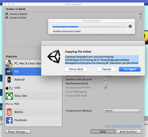 unity game engine copying file failed unityengine purchasing dll