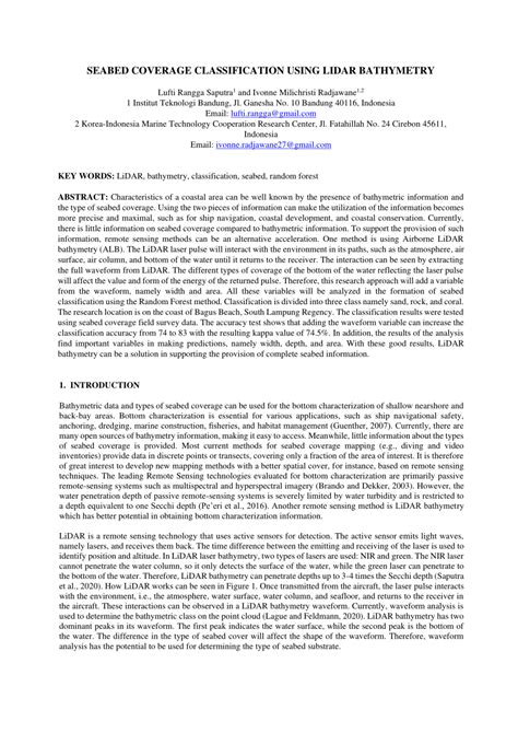 Pdf Seabed Coverage Classification Using Lidar Bathymetry