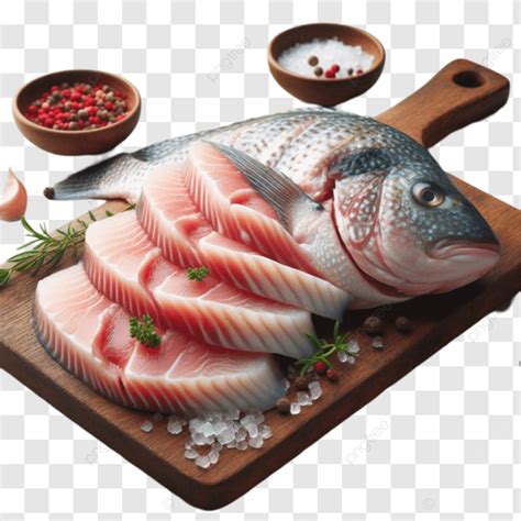 3d 신선한 생선 조각은 투명한 배경에 있습니다 3d 신선한 생선 조각은 투명한 배경에 있습니다 신선한 생선 조각 신선한