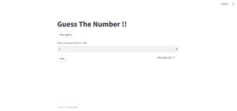 Number Guessing Game Using Python Streamlit Library Geeksforgeeks