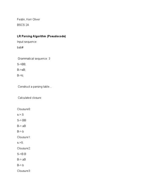 Lr Parsing Algorithm Pseudocode Festin Kerr Oliver Bscs 2a Pdf