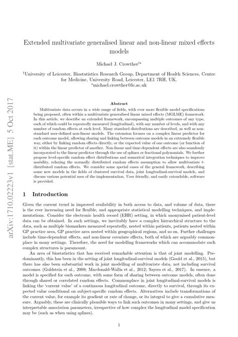 extended multivariate generalised linear and non linear mixed effects