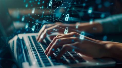 Premium Photo A Pair Of Hands Is Typing On A Laptop Keyboard Overlayed With Graphics Of