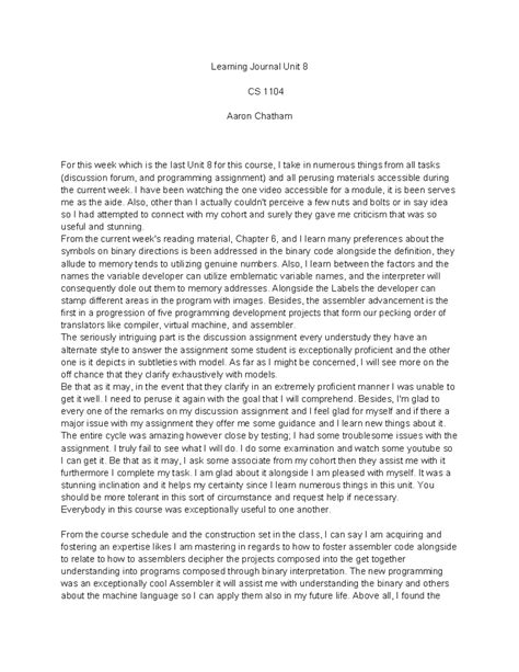 Learning Journal Unit CS Learning Journal Unit CS Aaron Chatham For This Week