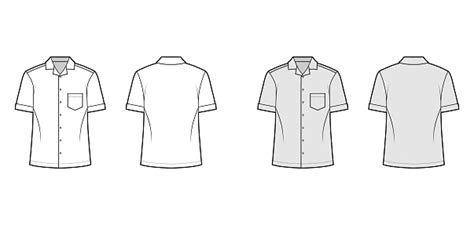 셔츠 캠프 기술 패션 일러스트 와 반소매 각진 패치 포켓 릴렉스 핏 버튼 다운 오픈 칼라 셔츠에 대한 스톡 벡터 아트 및 기타 이미지 Istock