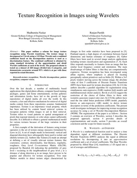 Pdf 2011 Texture Recognition In Images Using Wavelets