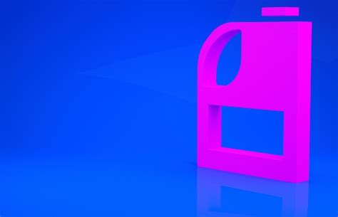 파란색 배경에 격리 된 모터 기계 오일 아이콘용 핑크 캐니스터 오일 갤런 오일 변경 서비스 및 수리 엔진 오일 기호입니다 미니멀리즘 개념 3d 일러스트레이션 3d 렌더링 3