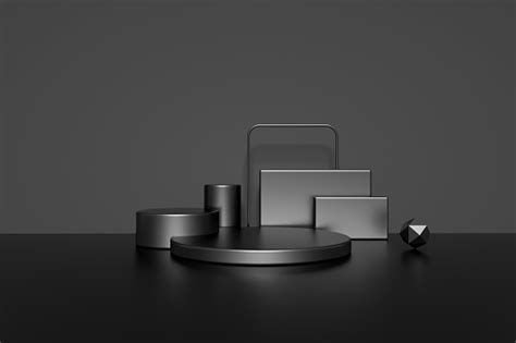 빈 제품 스탠드 및 프레임의 3d 렌더링 검정 최소 추상적 배경 0명에 대한 스톡 사진 및 기타 이미지 0명 3차원 형태 건설 플랫폼 Istock
