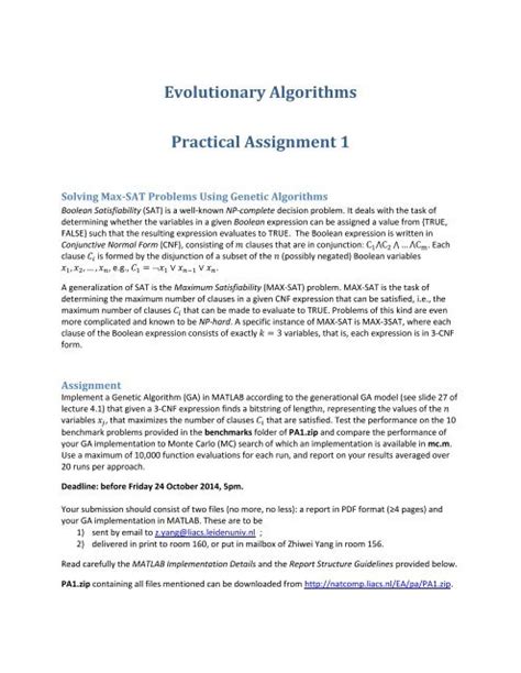 Evolutionary Algorithms Practical Assignment 1 Liacs