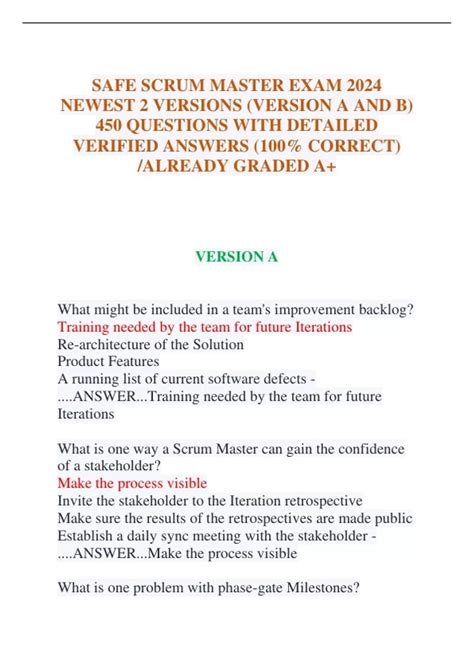 Safe Scrum Master Exam 2024 Newest 2 Versions Version A And B 450 Questions With Detailed