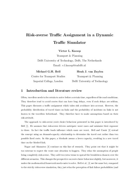 Pdf Risk Averse Traffic Assignment In A Dynamic Traffic Simulator Professor Michael Gh Bell