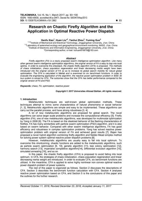 research on chaotic firefly algorithm and the application in optimal