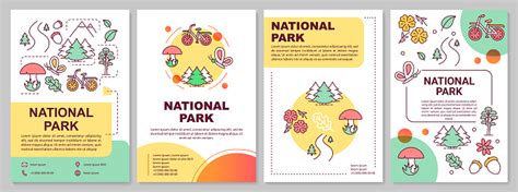 국립 공원 브로셔 템플릿 레이아웃입니다 산림 보호구역 전단지 소책자 선형 그림이있는 전단지 인쇄 디자인 잡지 연례 보고서 광고 포스터에 대한 벡터 페이지 레이아웃 0명에