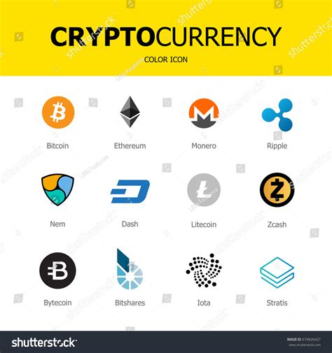 Criptocurrency Blockchain Icons Isolated White Background Stock Vector Royalty Free 674826427