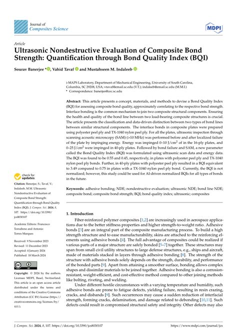 Pdf Ultrasonic Nondestructive Evaluation Of Composite Bond Strength Quantification Through