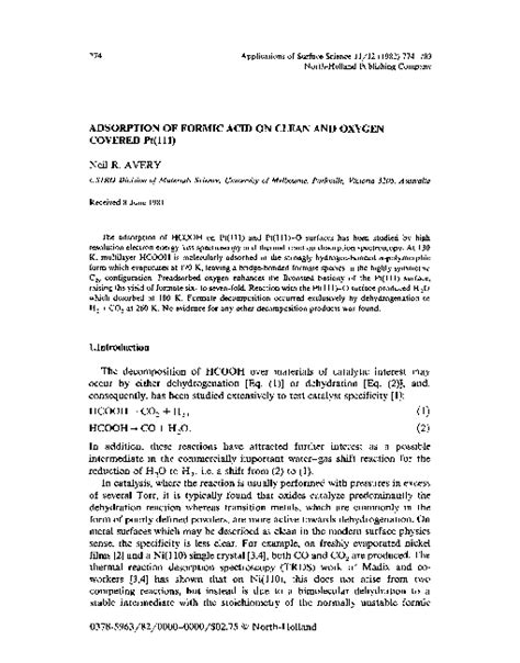 Pdf Adsorption Of Formic Acid On Clean And Oxygen Covered Pt111