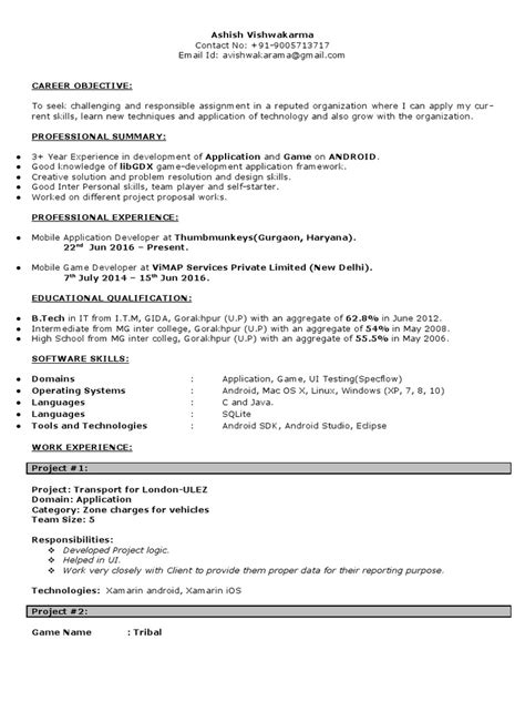 Ashish Resume Pdf Xamarin Android Operating System