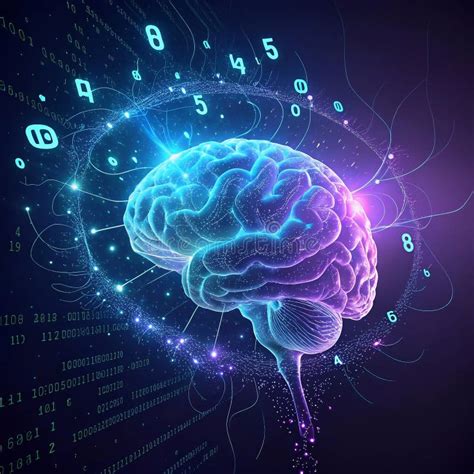 Abstract Human Brain Light Data With Glowing Neural Networks And Digital Code Flow Illustration