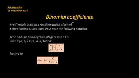 Binomial Coefficients C1 Teaching Resources