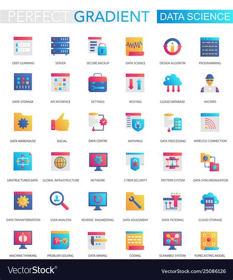 Set Trendy Flat Gradient Data Science Royalty Free Vector