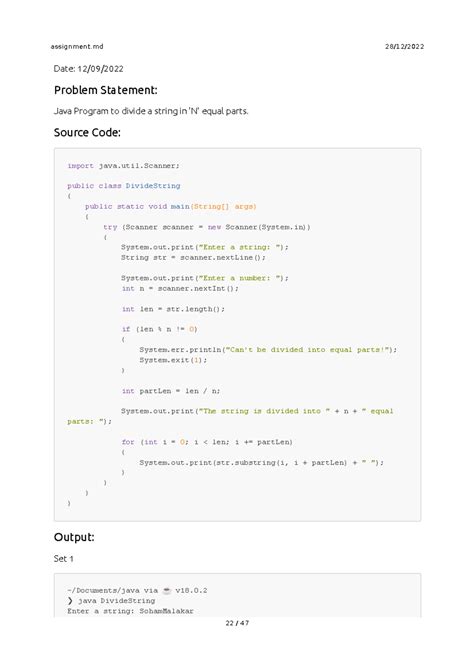 Java Assignment Set Date Problem Statement Java Program To Divide A String In N