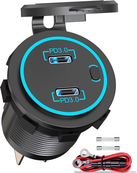 Amazon Com Thlevel V Type C USB Outlet Quick Car Charger Socket Dual Port Type C Fast Charger