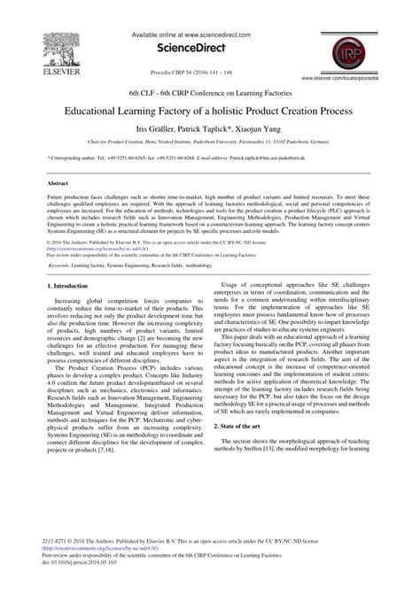 Pdf Educational Learning Factory Of A Holistic Product Creation Process