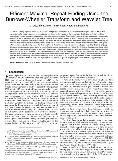 Pdf Efficient Maximal Repeat Finding Using The Burrows Wheeler Transform And Wavelet Tree