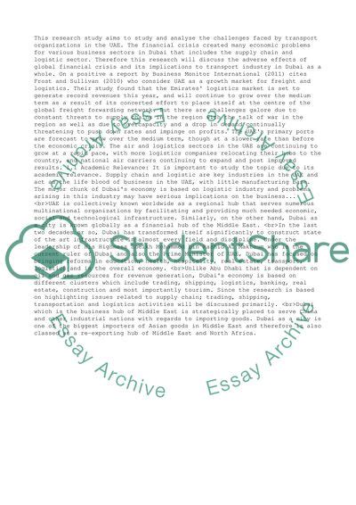 The Challenges Faced By Logistics Organisations In The Uae Dissertation