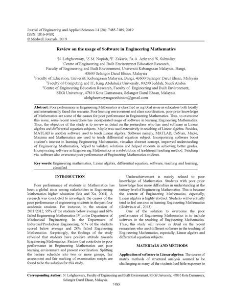 Pdf Review On The Usage Of Software In Engineering Mathematics