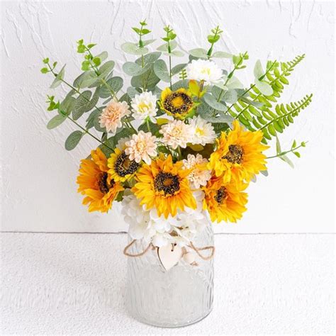 Kunstbloemen Zonnebloemen En Madeliefjes Met Vaas Voor Huisdecoratie Bol