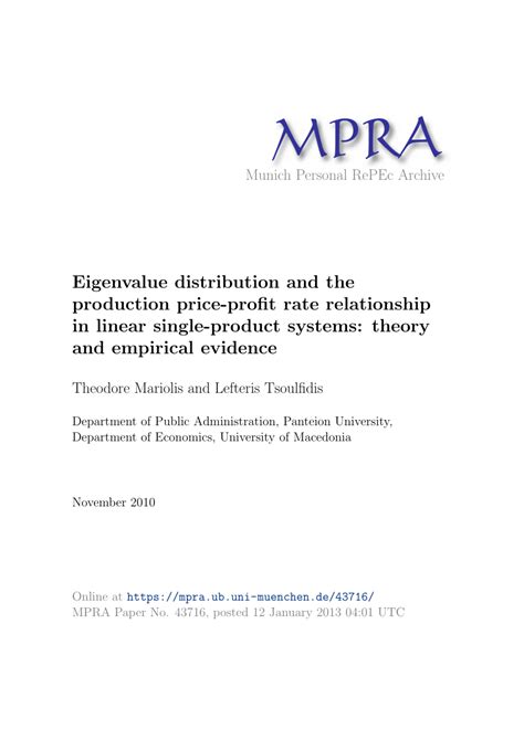 Pdf Eigenvalue Distribution And The Production Price Profit Rate Relationship Theory And