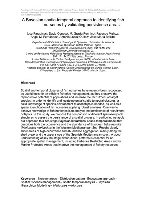 PDF Bayesian Spatio Temporal Approach To Identifying Fish Nurseries By Validating Persistence