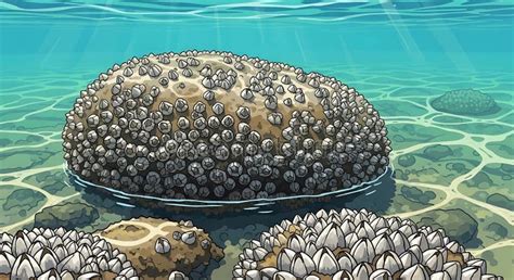 Underwater Scene Featuring A Large Rock Densely Covered With Acorn