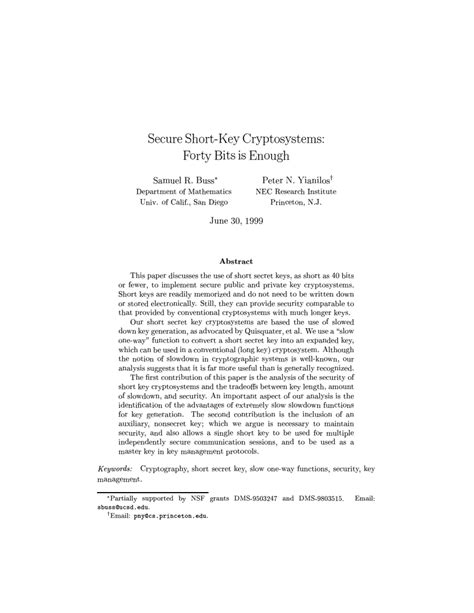 Pdf Secure Short Key Cryptosystems