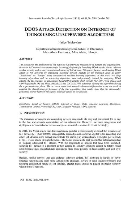 Ddos Attack Detection On Internet O Things Using Unsupervised