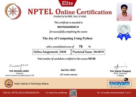 completed joy of computing using python by nptel muthuganesh d posted on the topic linkedin