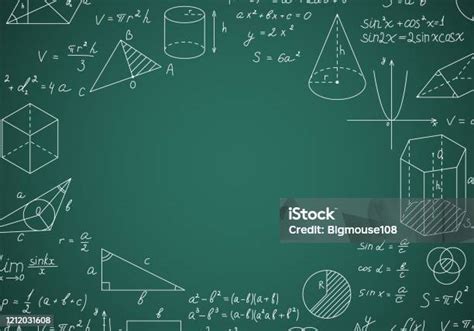 Blackboard Mathematical With Thin Line Shapes Round Design Template Vector Stock Illustration