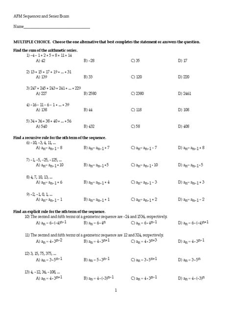 Sequences Series Exam Practice Pdf Pdf Mathematical Structures Algebra