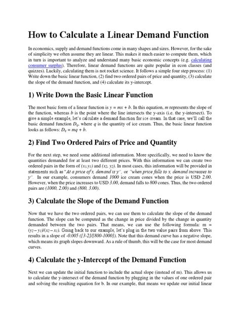 How To Calculate A Linear Demand Function Pdf Demand Demand Curve