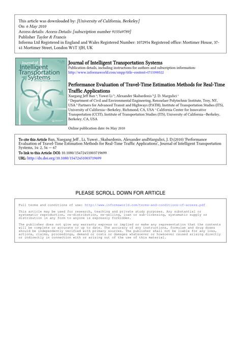 Pdf Performance Evaluation Of Travel Time Estimation Methods For Real Time Traffic Applications