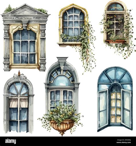 vintage old european balcony window set the different windows with