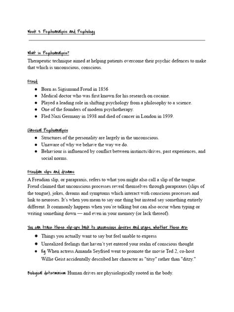 Week 3 Psychoanalysis And Psychology Pdf Unconscious Mind Object Relations Theory