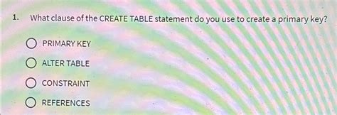 Solved What Clause Of The Create Table Statement Do You Use