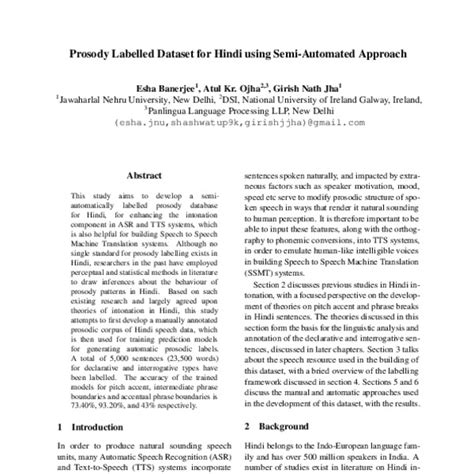 Prosody Labelled Dataset For Hindi Acl Anthology