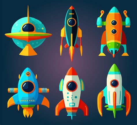 Premium Vector Spaceship Vector Icons Set In Flat Style Exploration And Business Start Up