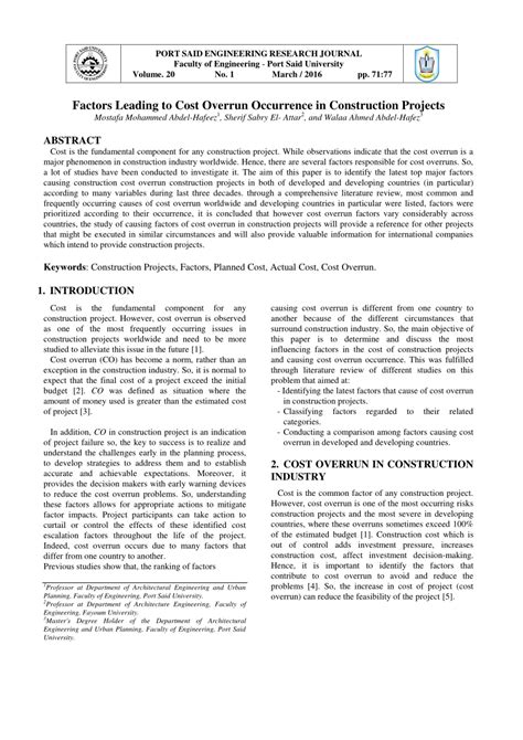 Pdf Factors Leading To Cost Overrun Occurrence In Construction Projects