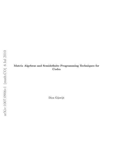Pdf Matrix Algebras And Semidefinite Programming Techniques For Codes