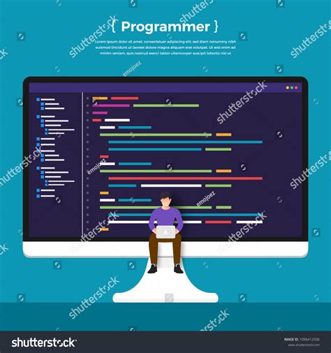 Flat Design Concept Programmer Coding Program Stock Vector Royalty
