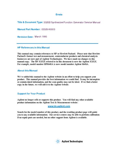 HP AGILENT TECHNOLOGIES 3325B FUNCTION GENERATOR Service Manual Download Schematics Eeprom